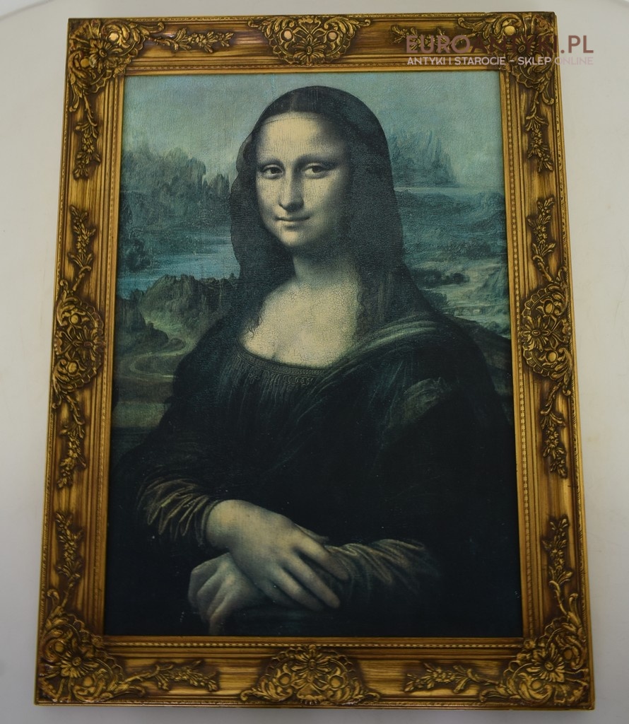Mona Lisa stary obraz w złotych drewnianych ramach. - EuroAntyki